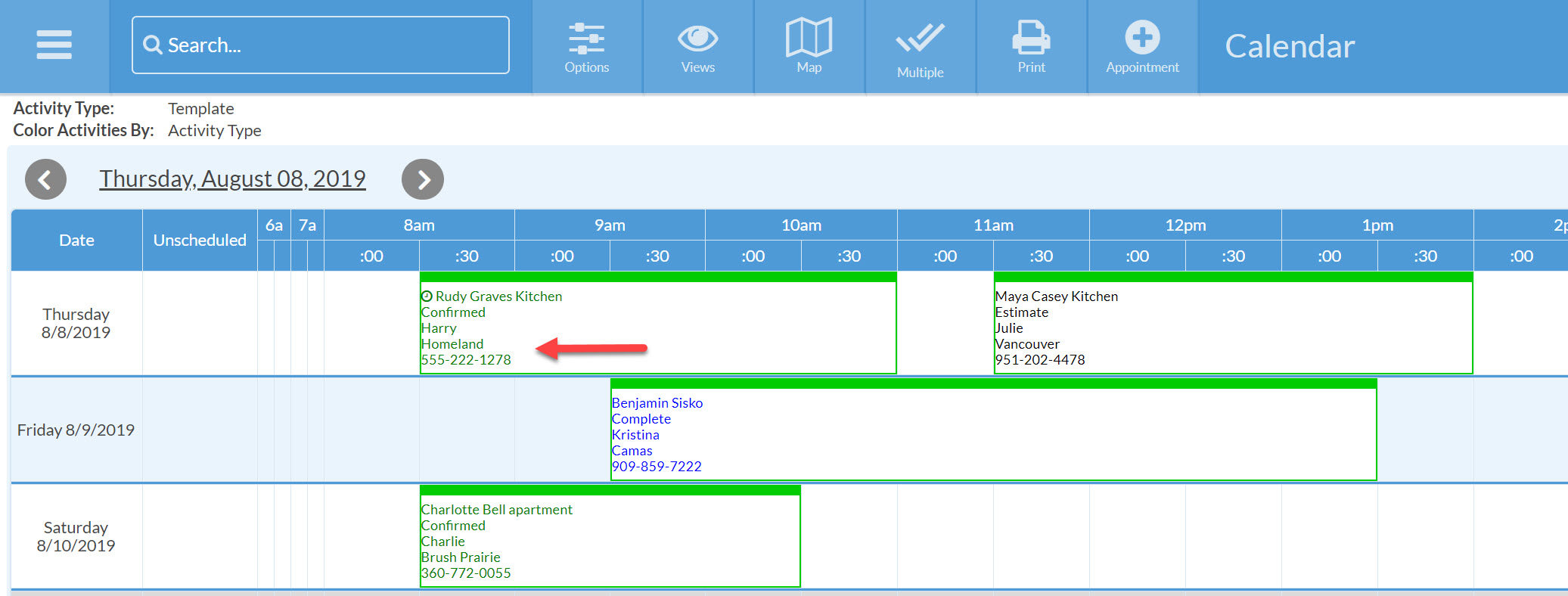 Calendar View: Template Schedule